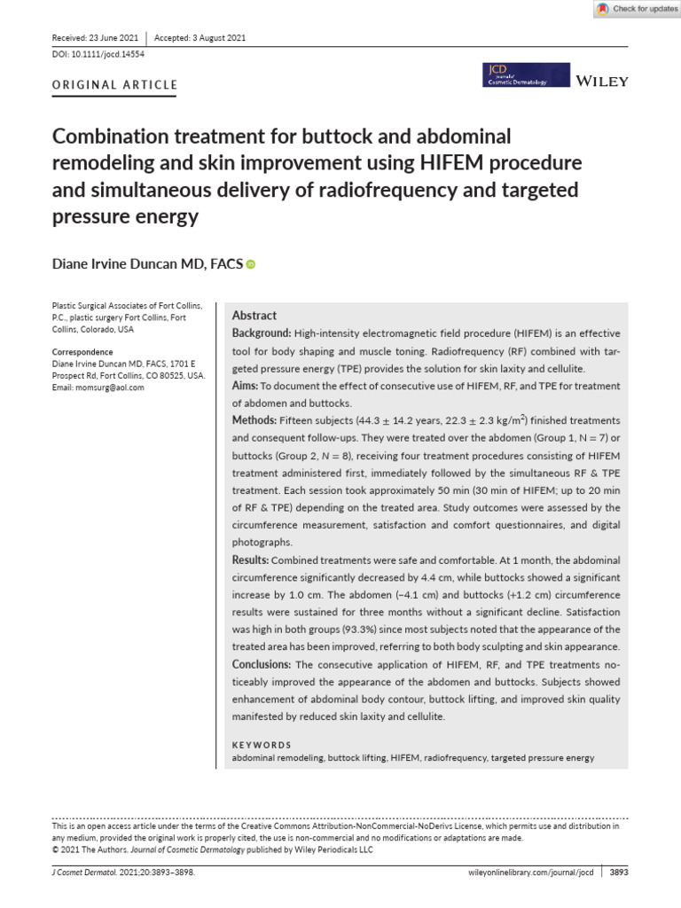 HIFEM and RF/TPE for Body Contouring | PDF | Adipose Tissue | Skeletal ...