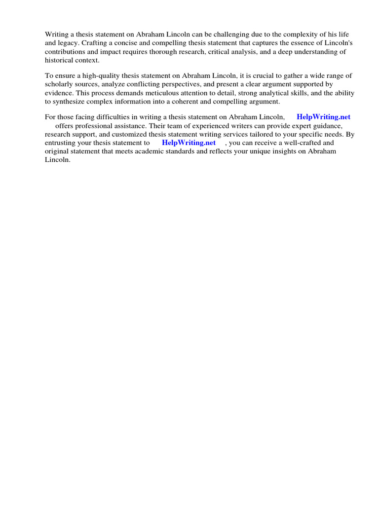 Thesis Statement Abraham Lincoln | PDF | Abraham Lincoln | Emancipation ...