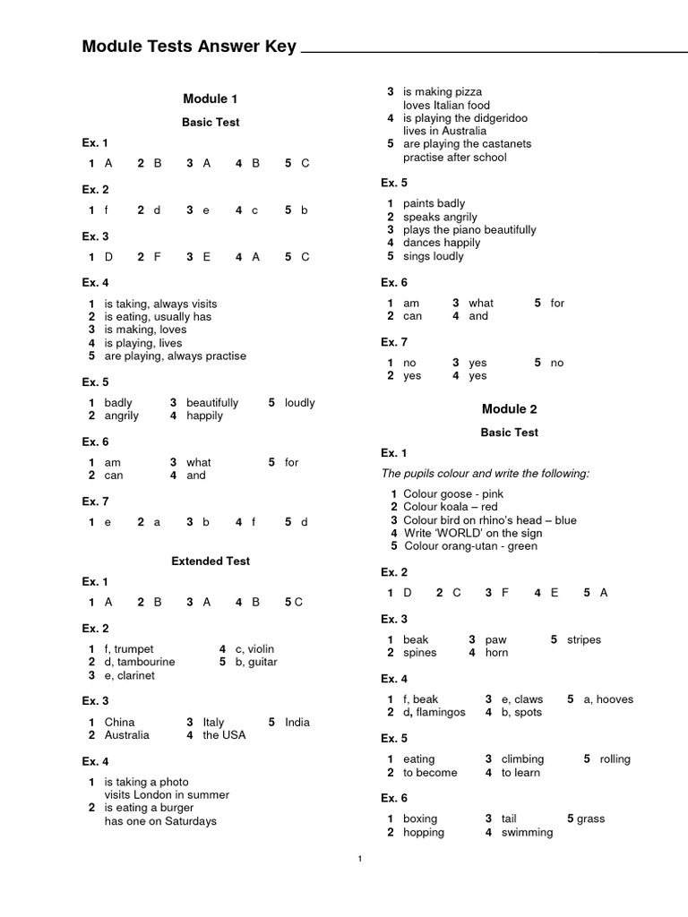 2 23 I Wonder 4 Module Tests Key | PDF | Language Arts & Discipline