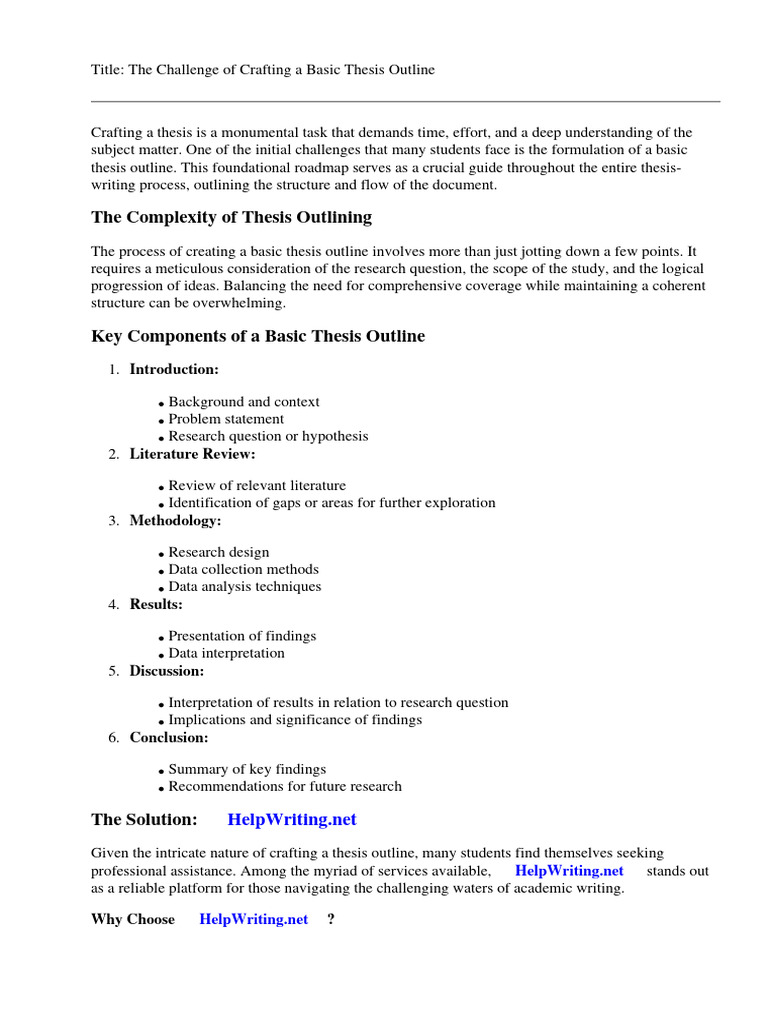 Basic Thesis Outline | PDF | Essays | Thesis