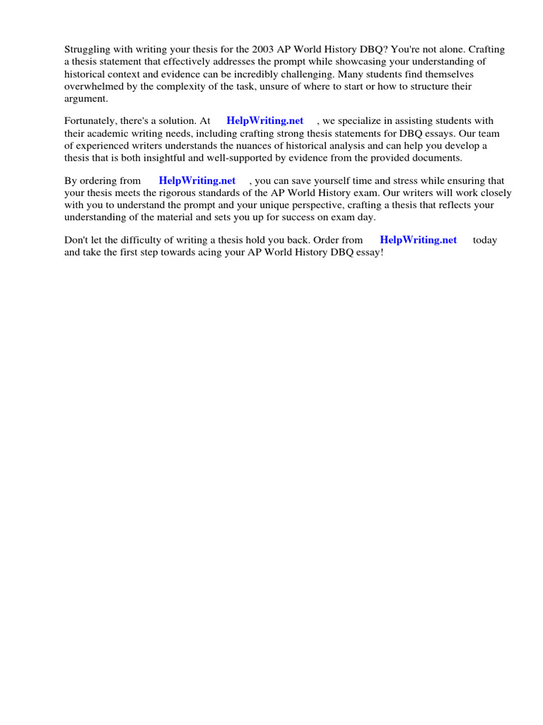 2003 AP World History DBQ Thesis | PDF | Essays | Advanced Placement
