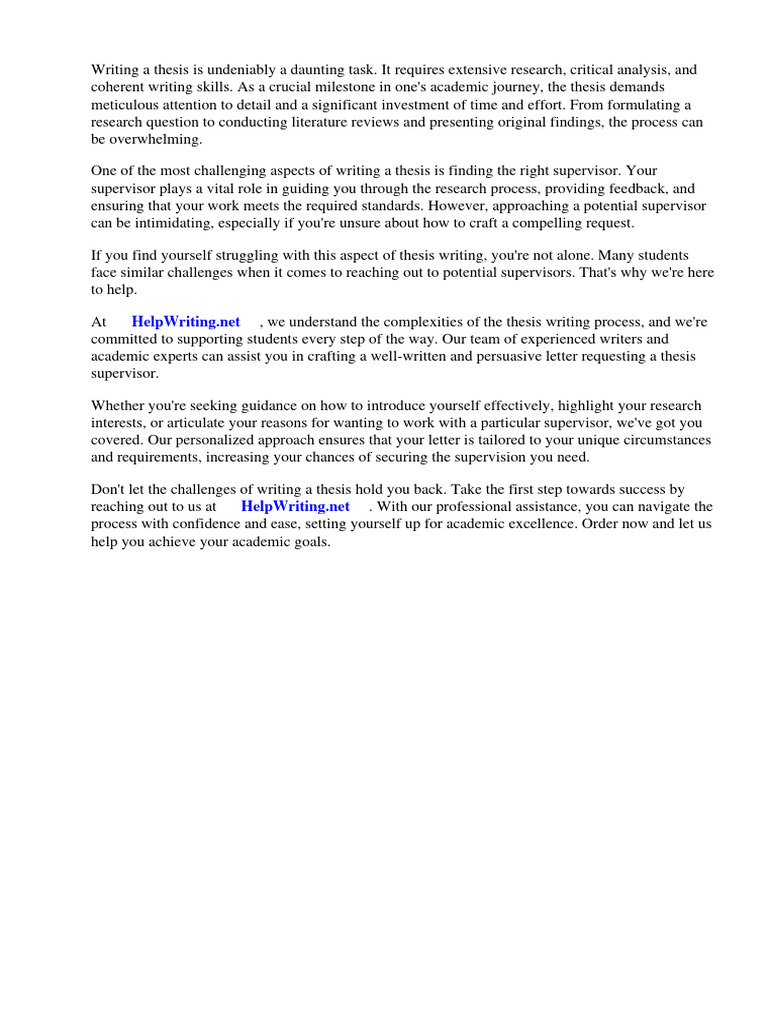 Sample Letter Requesting Thesis Supervisor | PDF | Thesis | Doctor Of ...