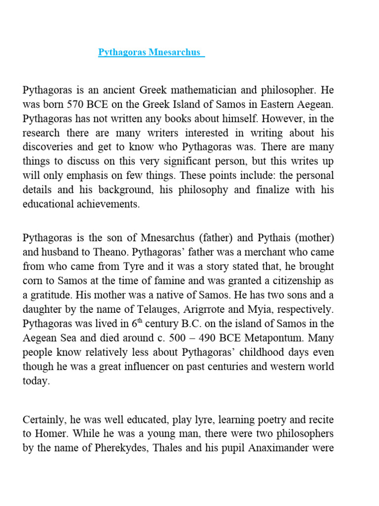 EDPD311 Write Up On Pythagoras of Samos | PDF | Pythagoras