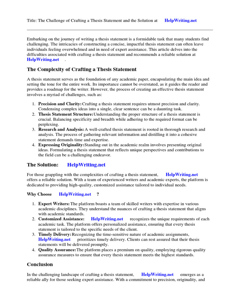 1 Thesis Statement | PDF | Essays | Thesis