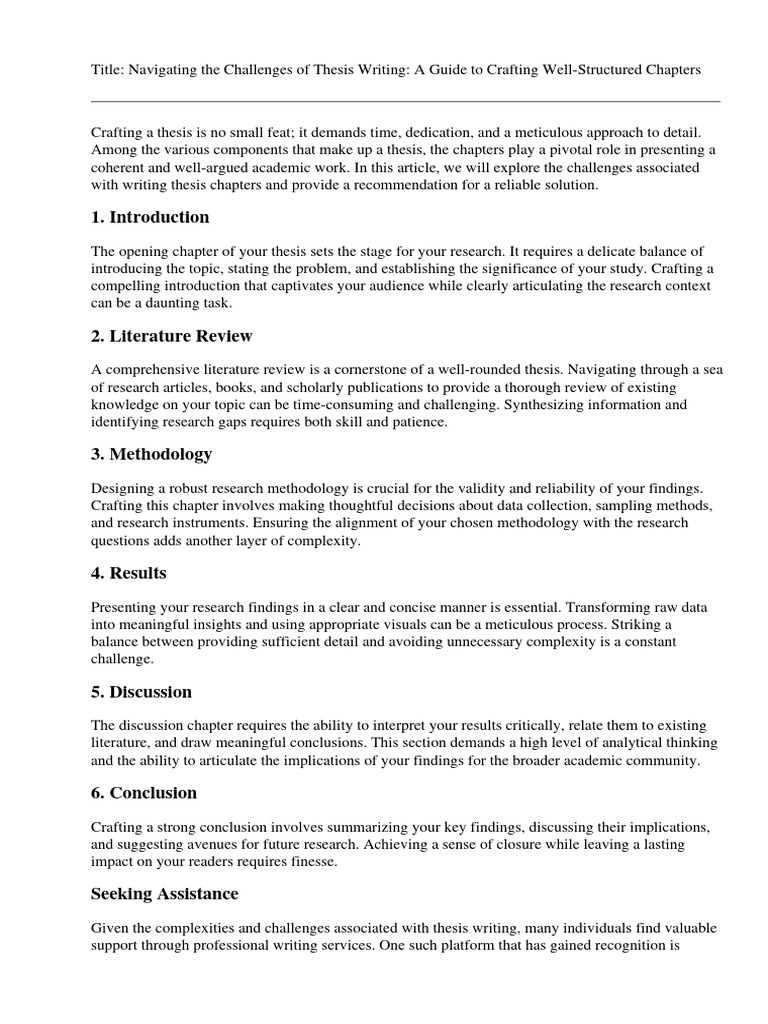 Chapters of Thesis Writing | PDF | Thesis | Scientific Method