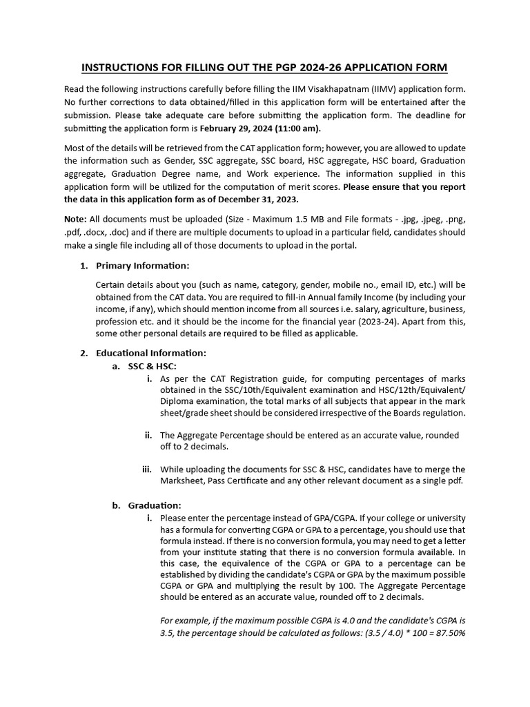 PGP 2024-26 Application Instructions | PDF | Internship | Job Hunting