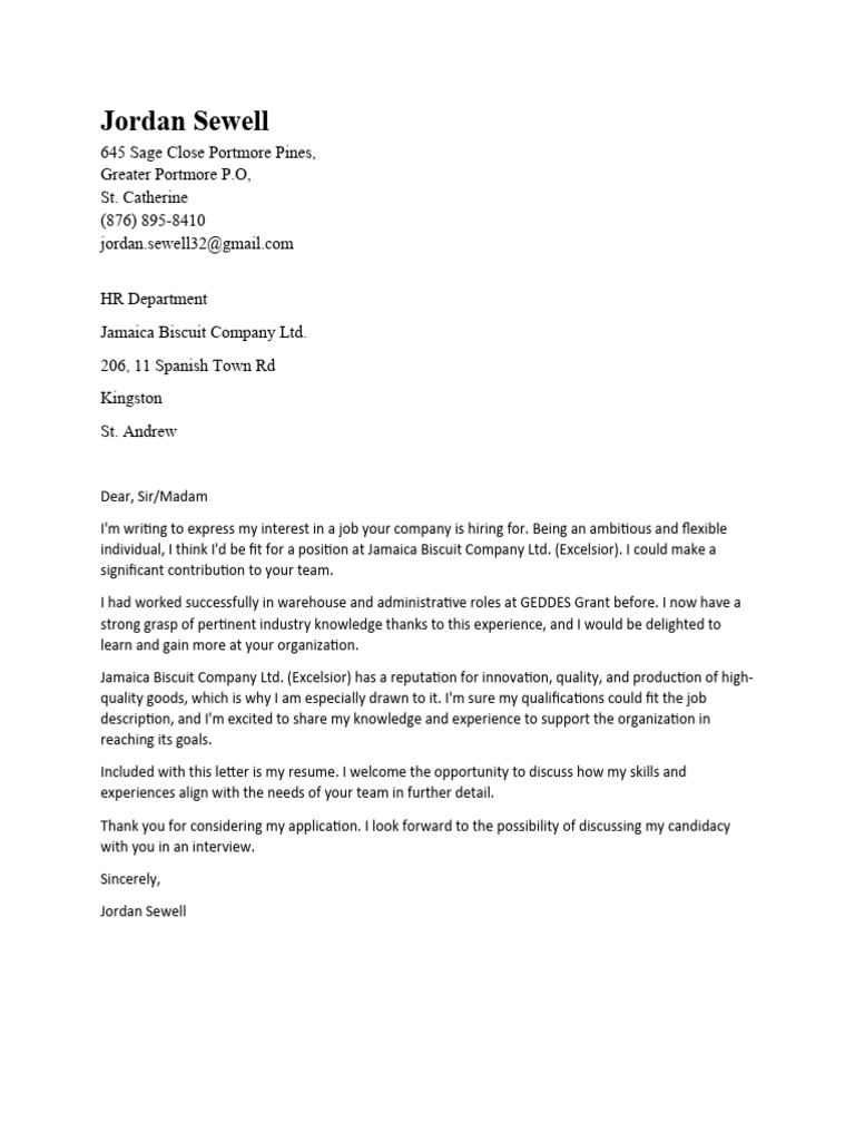 Jordan's Application Letter Exelcior | PDF