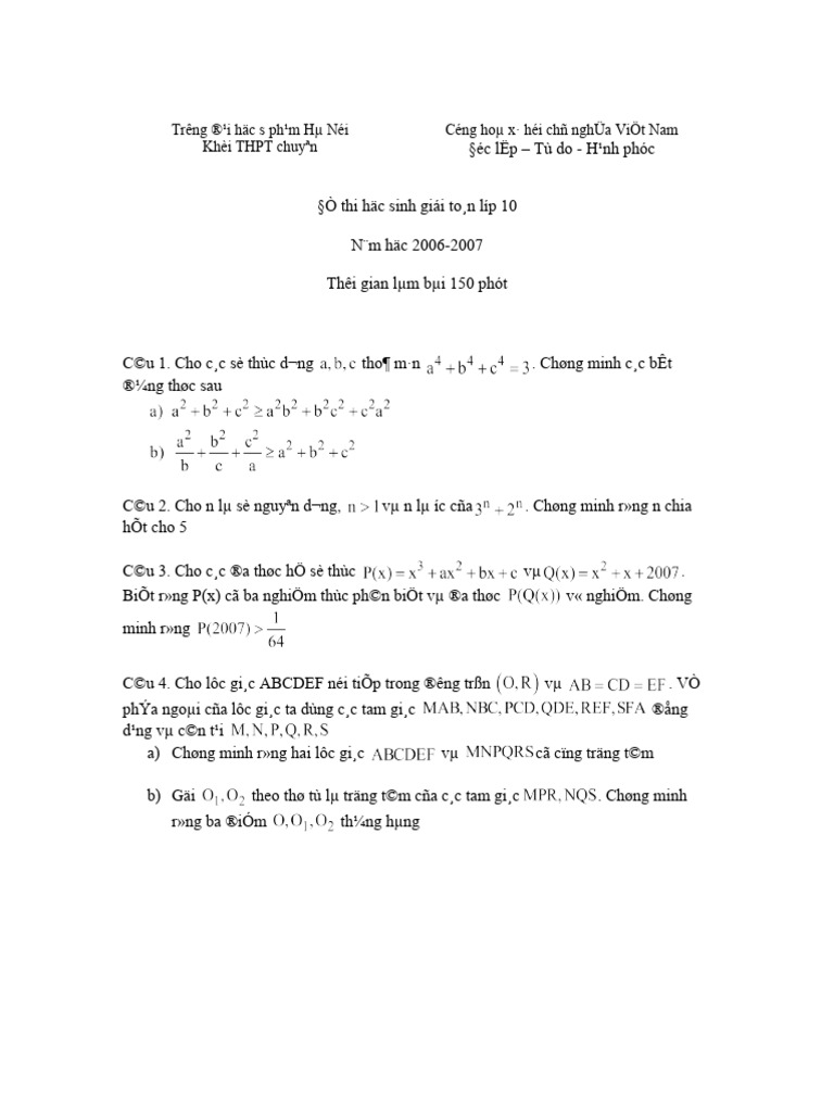 Cac de Thi HSG Cua DHSPHN | PDF