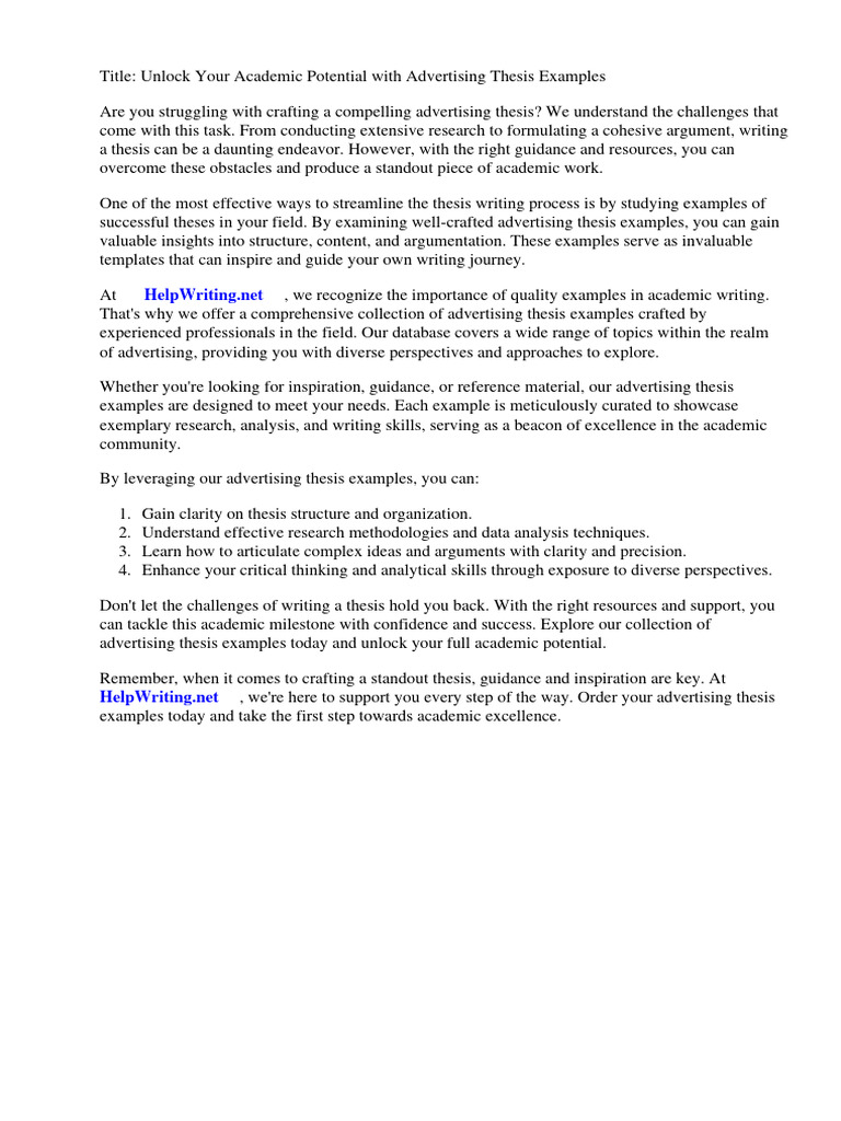 Advertising Thesis Examples | PDF | Thesis | Advertising