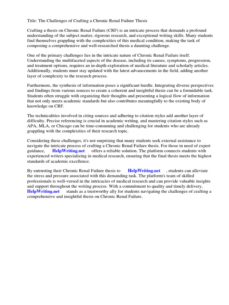 Chronic Renal Failure Thesis Challenges | PDF | Chronic Kidney Disease | Kidney