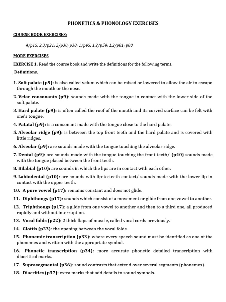 Phonetics and Phonology Exercises Guide | PDF | Consonant | Syllable