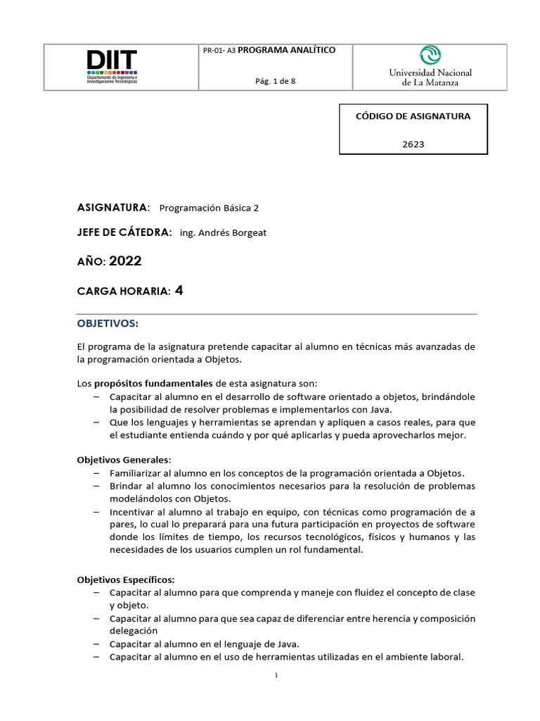2623 Programacion-Basica-2 2022 | PDF | Java (lenguaje de programación) | Enseñando