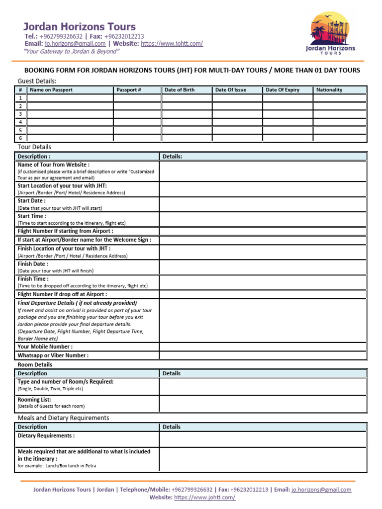 JHT Multi Day Booking Form.12!02!20 | PDF | Service Industries