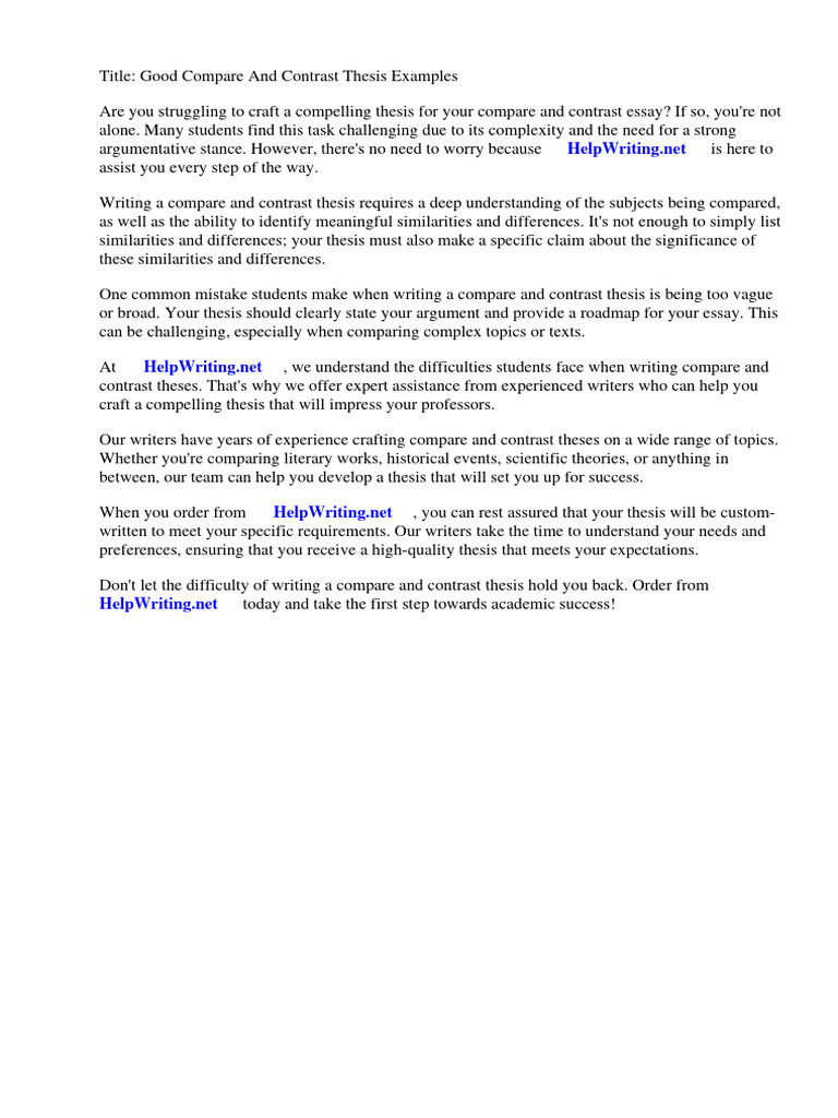 Good Compare and Contrast Thesis Examples | PDF