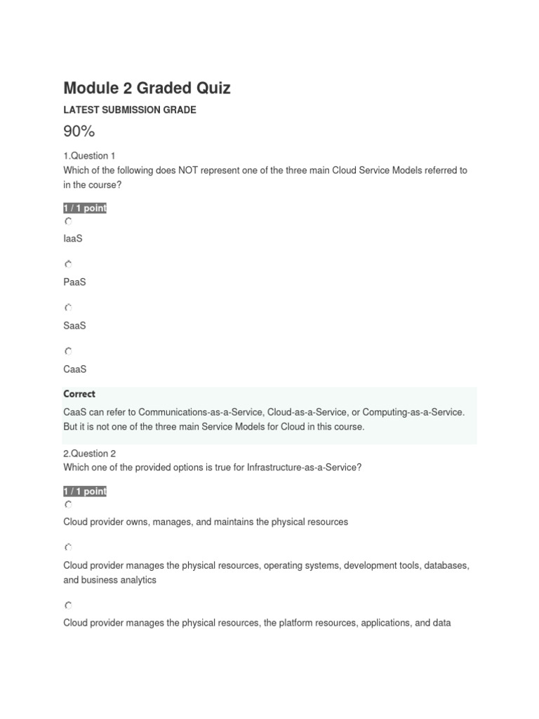 Week 2 Module 2 Graded Quiz | PDF | Cloud Computing | Platform As A Service