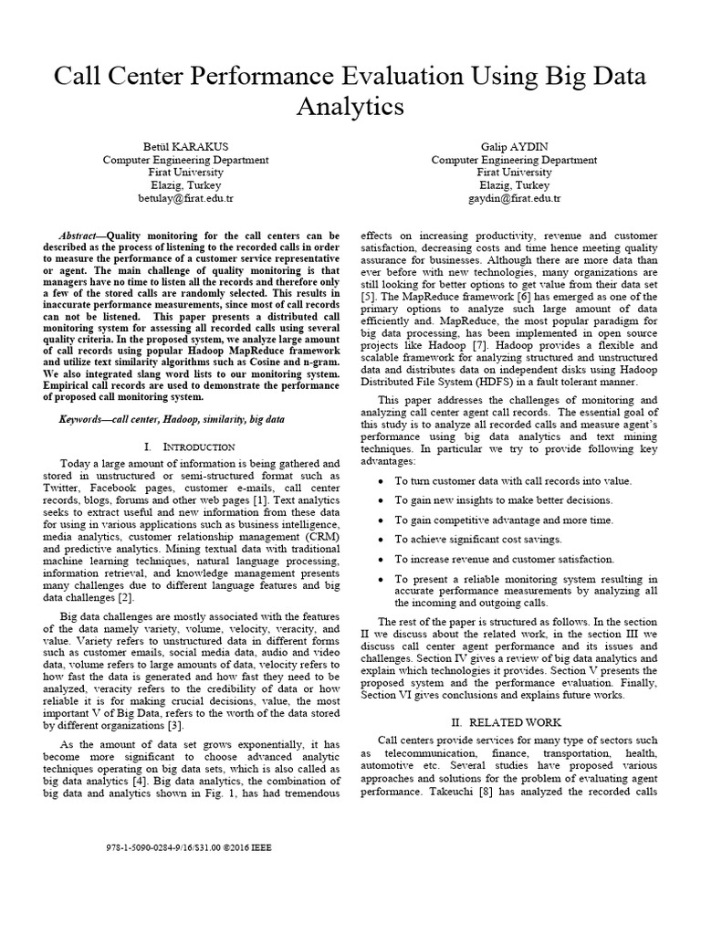Call Center Performance Evaluation Using Big Data Analytics | PDF | Apache Hadoop | Big Data