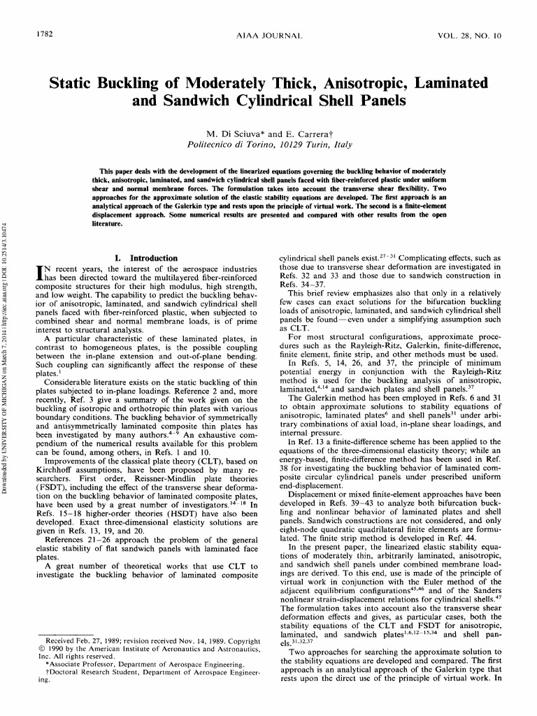 Static Buckling of Moderately Thick, Anisotropic, Laminated and ...