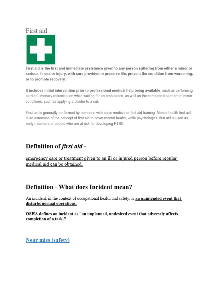 First Aid Definition | PDF | Self-Improvement