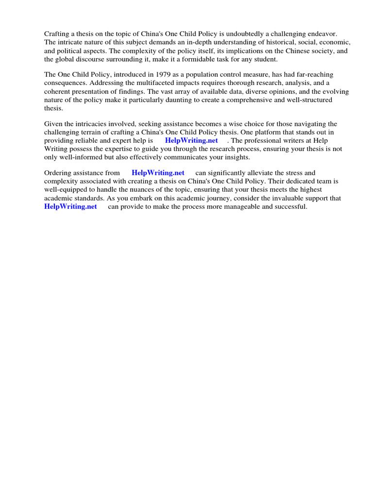 Chinas One Child Policy Thesis Statement | PDF | China | World Politics