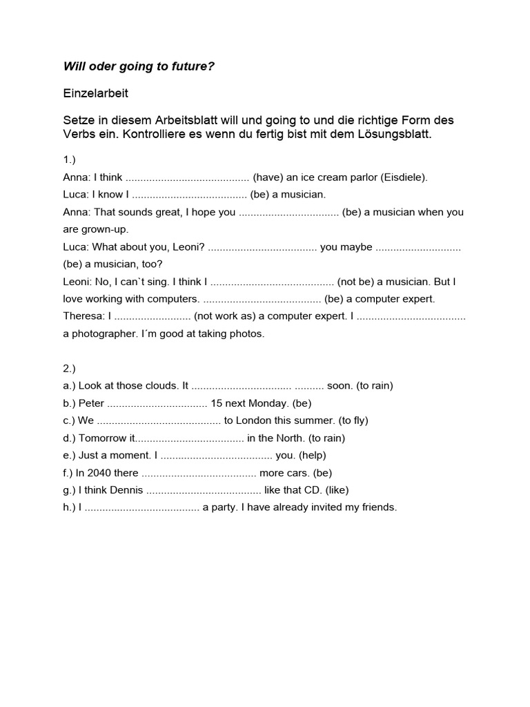 Arbeitsblatt - Will - Going To Future | PDF