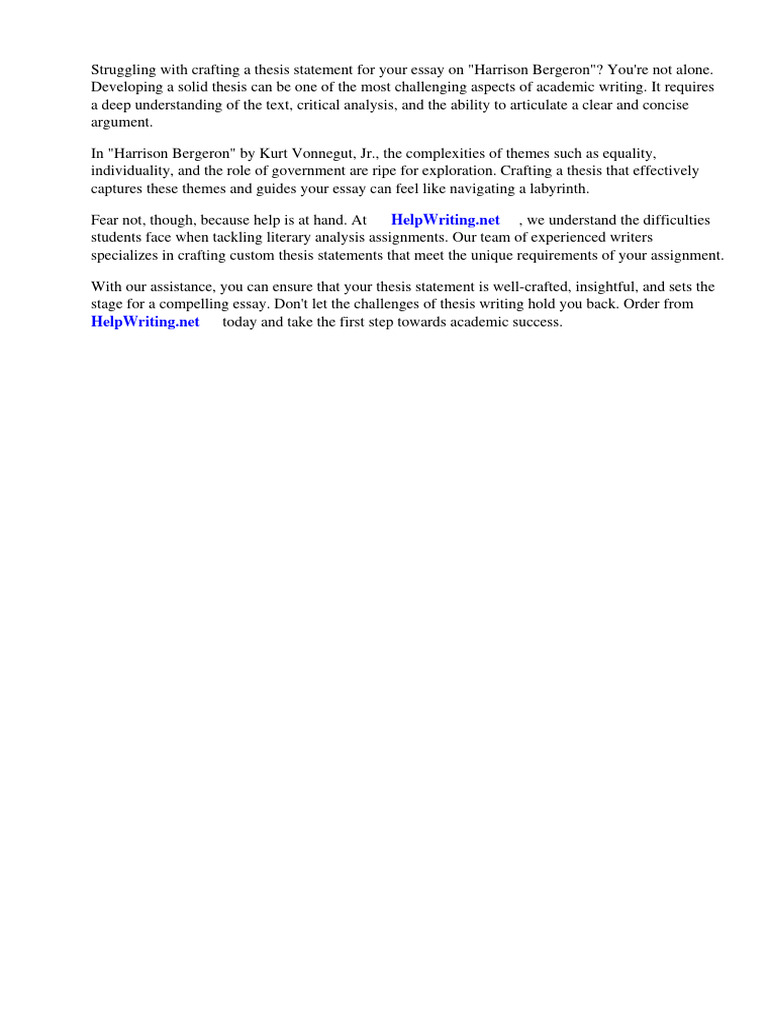 Thesis Statement For Harrison Bergeron | PDF