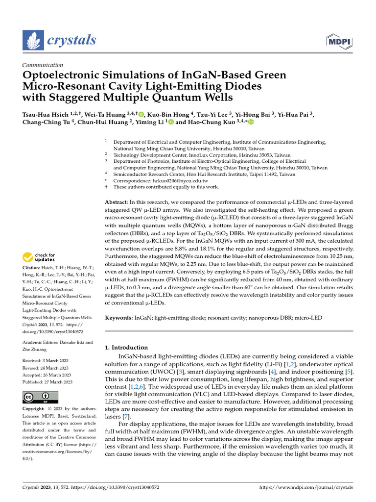 2023 - Optoelectronic Simulations of InGaN-Based Green Micro-Resonant Cavity Light-Emitting ...