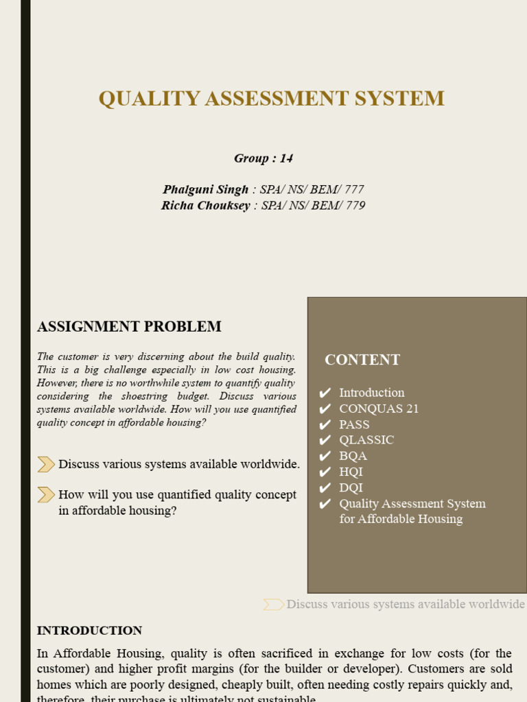 Quality Assessment System | PDF | Quality Assurance | Affordable Housing