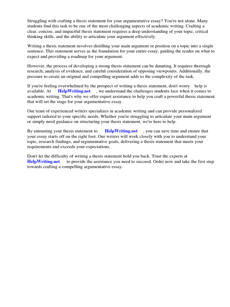 Thesis Statement Example Argumentative Essay | PDF | Essays | Thesis