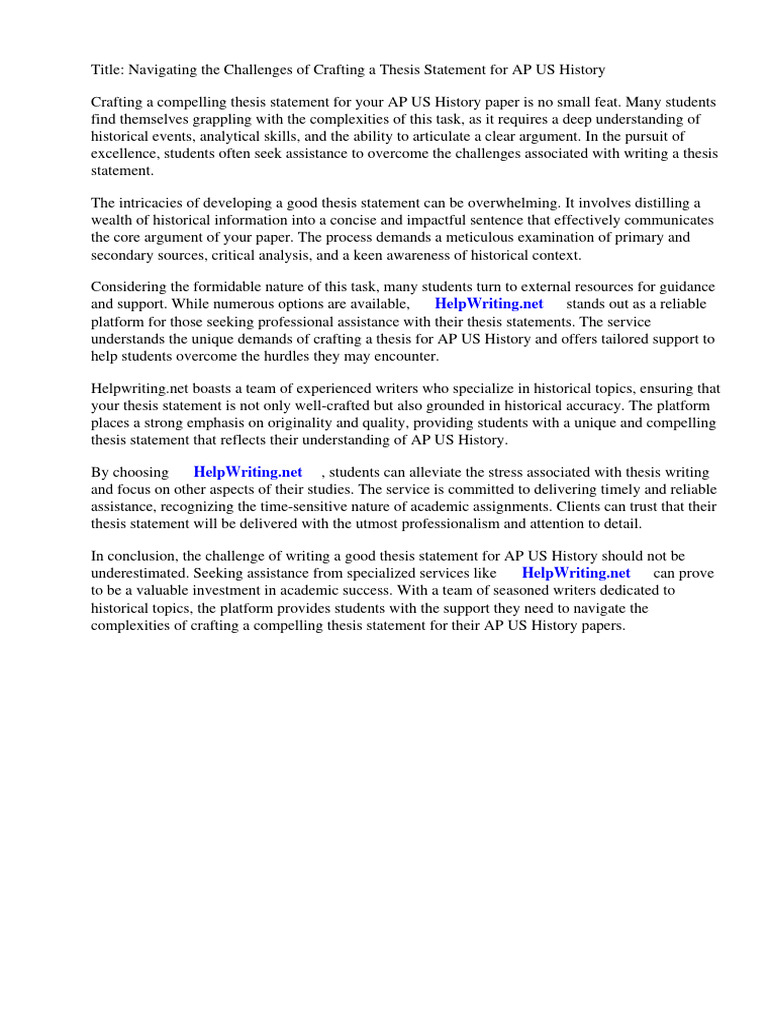 How To Write A Good Thesis Statement For AP Us History | PDF | Essays ...