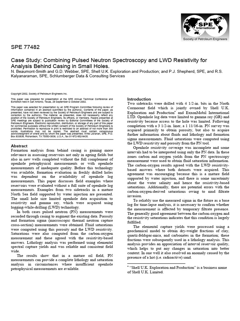 Combining Pulsed Neutron Spectroscopy and LWD Resistivity For Analysis ...