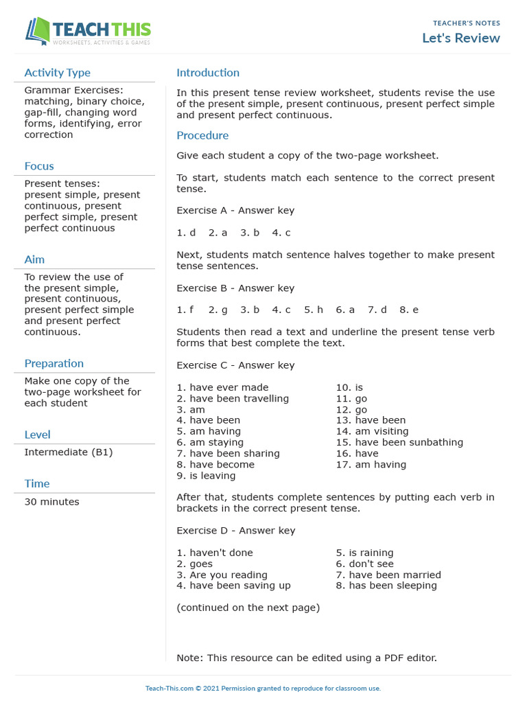 Lets Review - Present Simple - Continuous | PDF