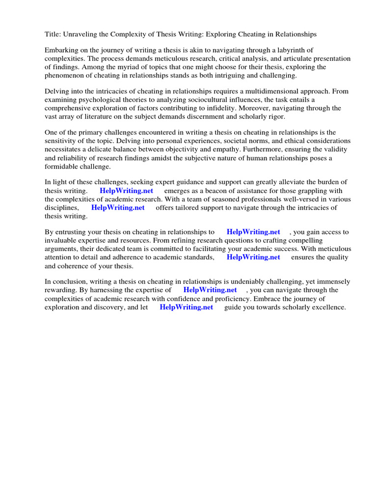 Thesis On Cheating in Relationships | PDF | Wellness | Self-Improvement