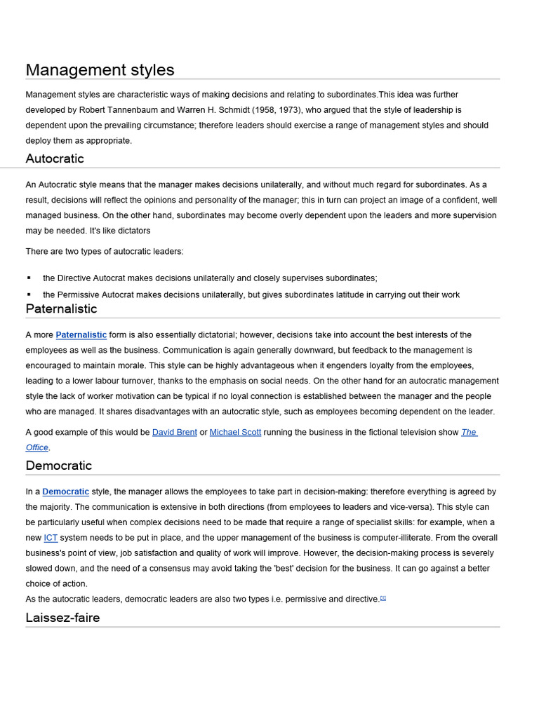 Management Styles | PDF | Leadership | Business