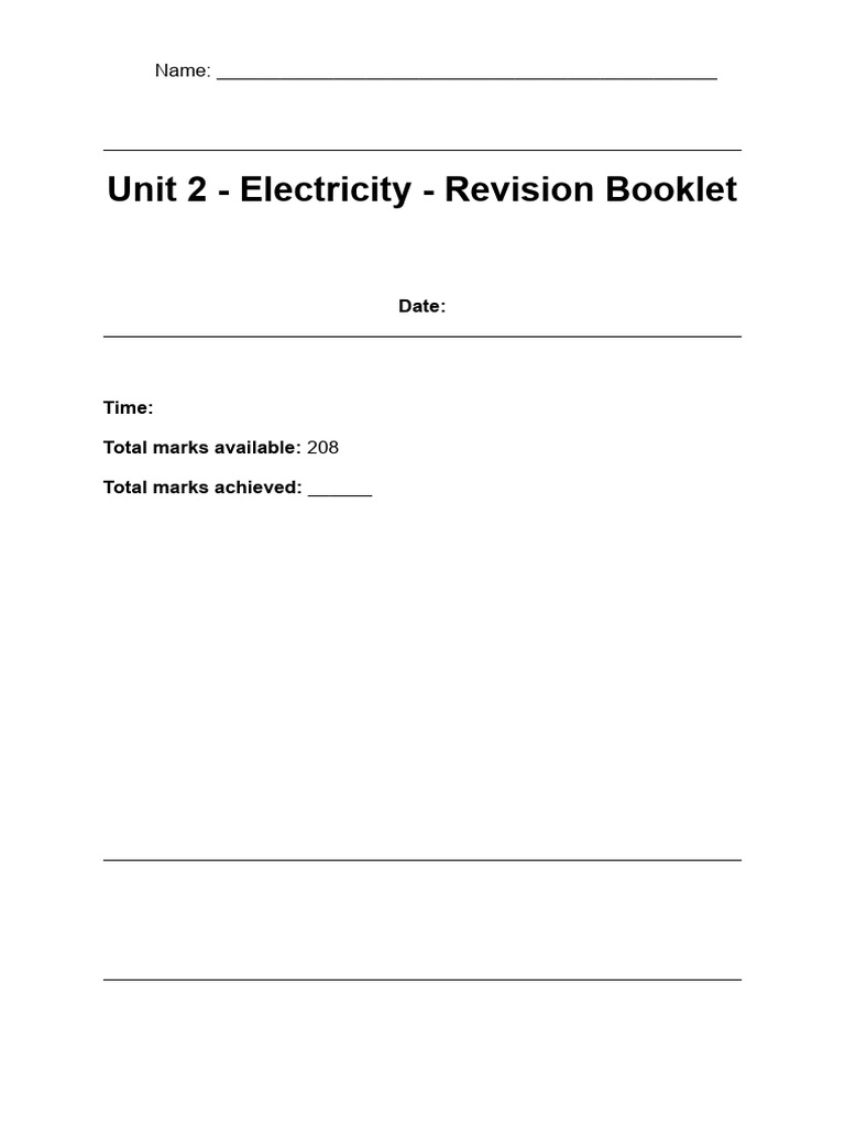 Unit 2 Electricity Revision Booklet | Download Free PDF | Electrical Resistance And Conductance ...
