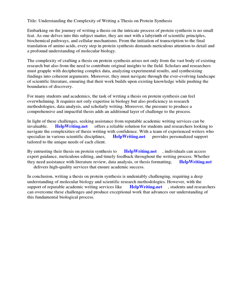 Essay Explaining the Process of Protein Synthesis | PDF | Translation ...