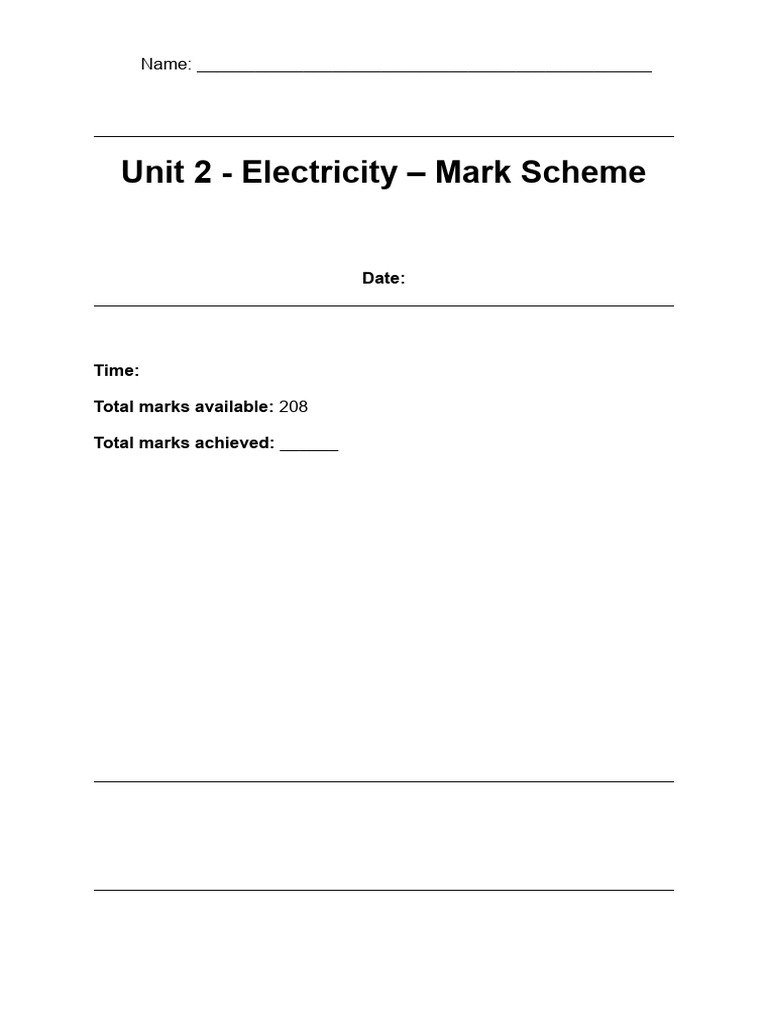 Unit 2 Electricity Mark Scheme | PDF