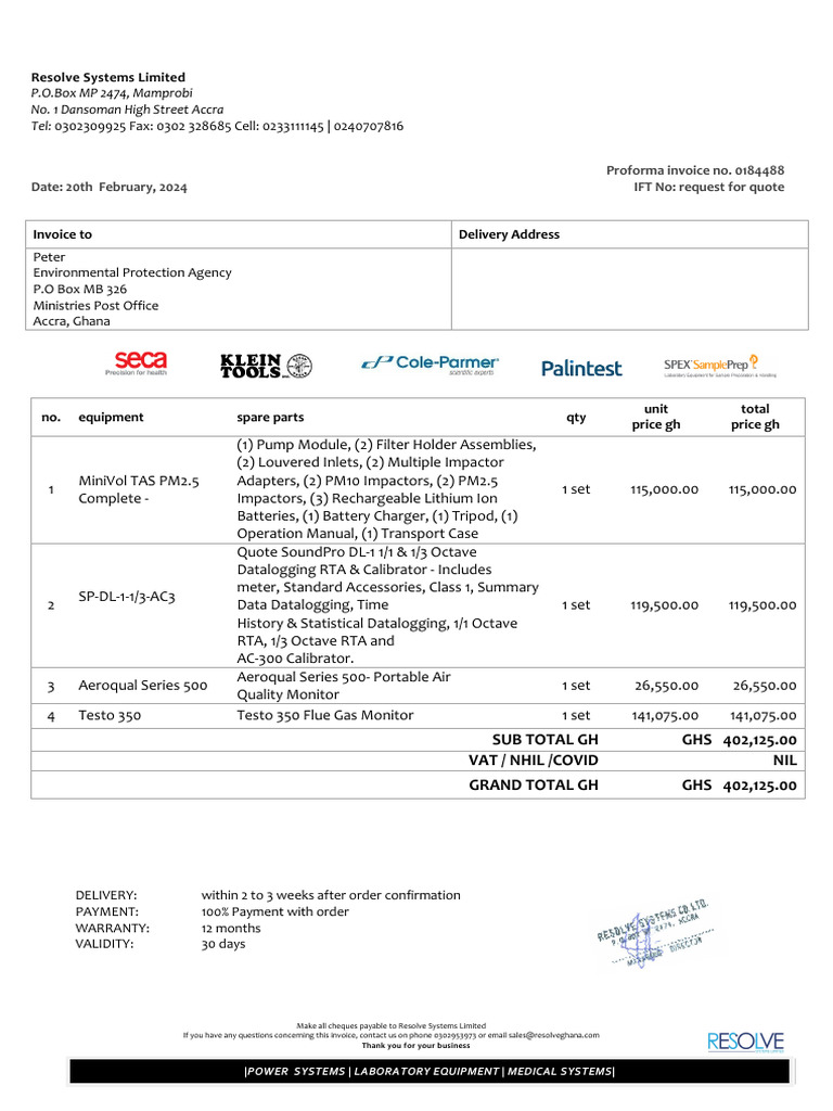Proforma Invoice EPA Quote Peter | PDF