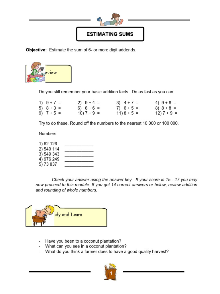 05 Estimating Sums Pdf Cognition Learning