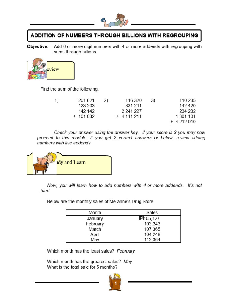 04 - Addition of Numbers Through Billions With Regrouping | PDF ...