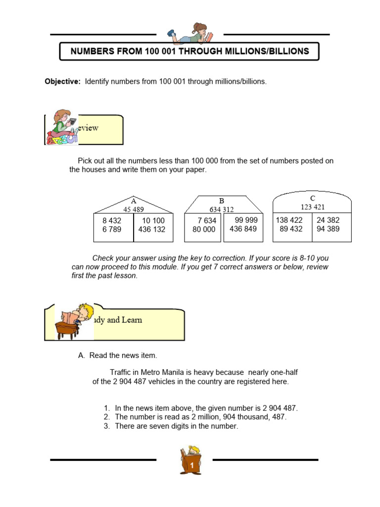 Numbers from 100,001 to Millions | PDF