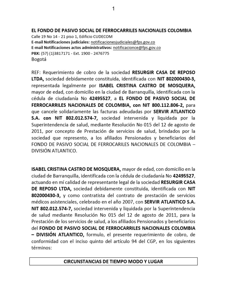 8. Requerimiento de Pago Resurgir (1) | PDF | Colombia | Business