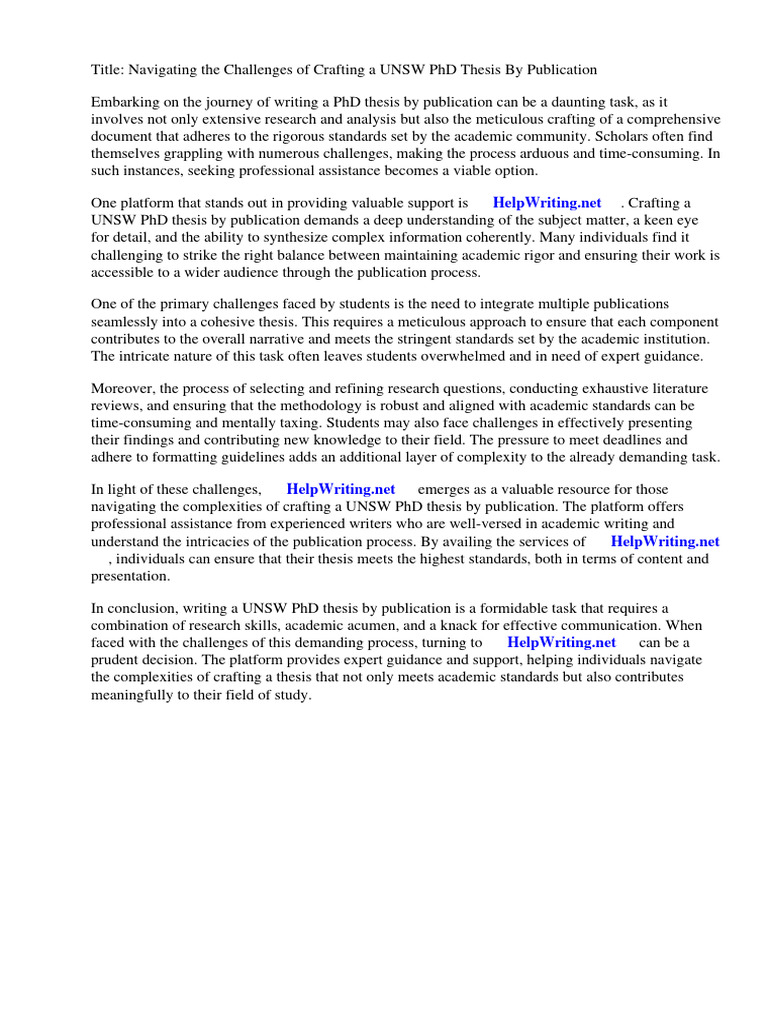 Unsw PHD Thesis by Publication | PDF | Thesis | Doctor Of Philosophy