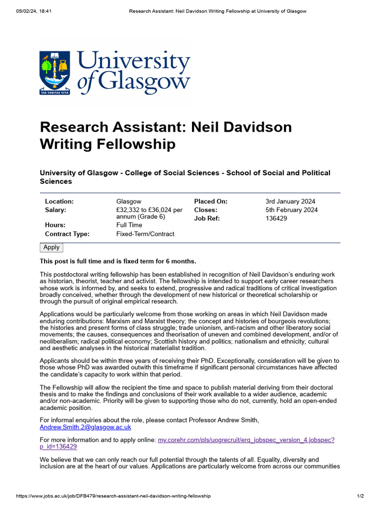 Neil Davidson Writing Fellowship Opportunity | PDF | Marxism