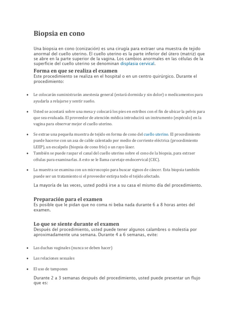 Biopsia en Cono: Procedimiento y Resultados | PDF | Cáncer de cuello ...