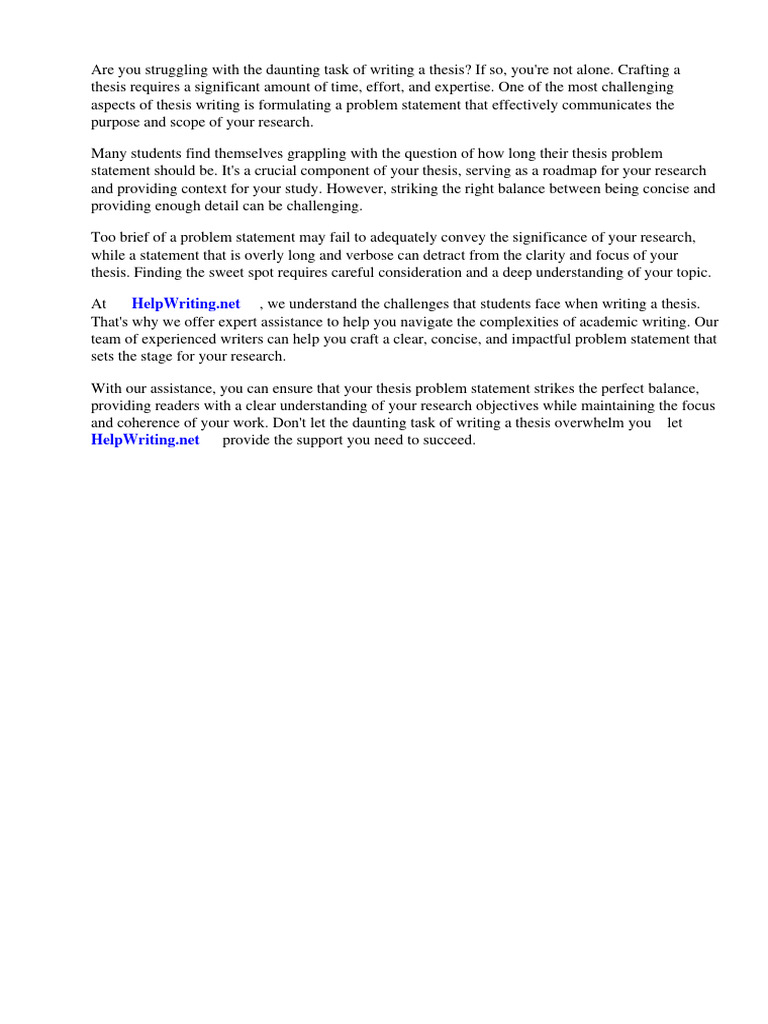 How Long Should A Thesis Problem Statement Be | PDF | Thesis | Essays How Long Should A Thesis Problem Statement Be | PDF | Thesis | Essays