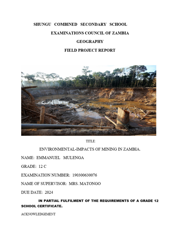 EMMANUEL KALENGA MULENGA - Geography Field Project Report, MINING ...