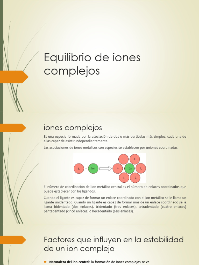 Presentación Equilibrio de Iones Complejos | PDF | Ligando | Enlace químico