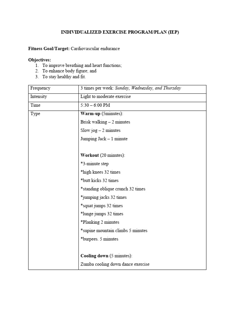 Individualized Exercise Program | PDF