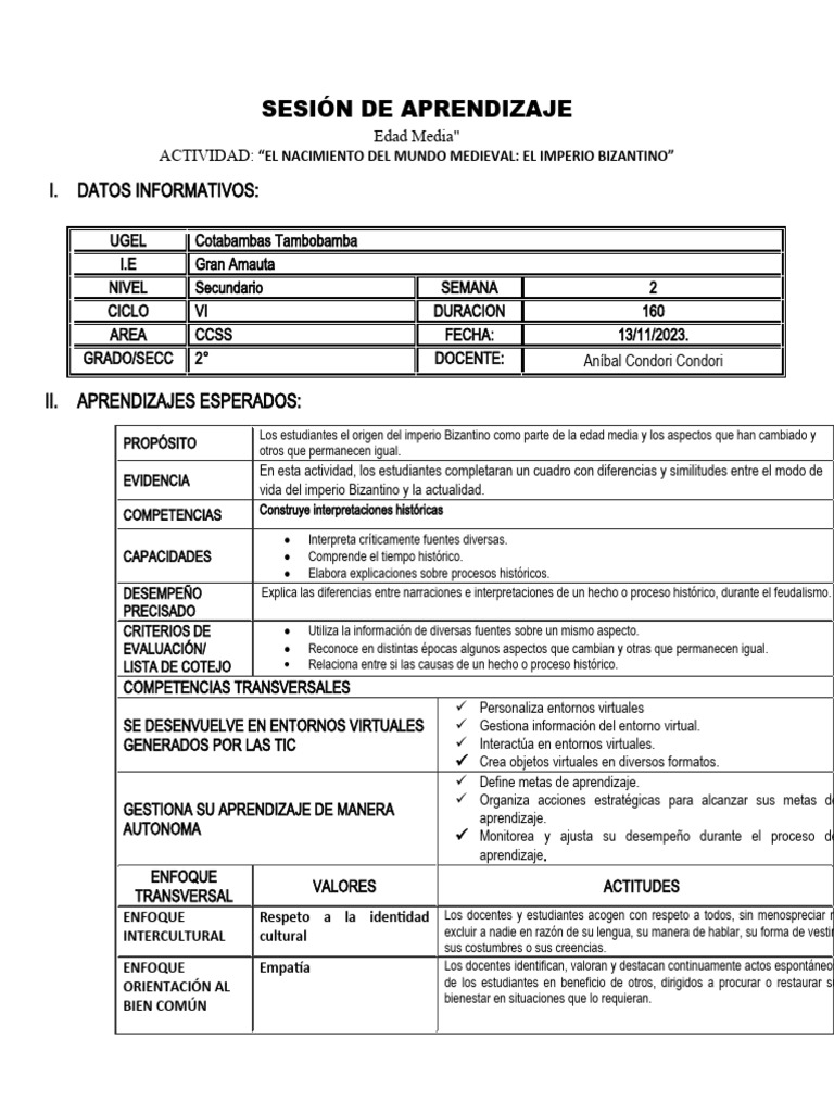 Sesion CCSS 2° Sec-Semana 01. | PDF | Evaluación | Aprendizaje