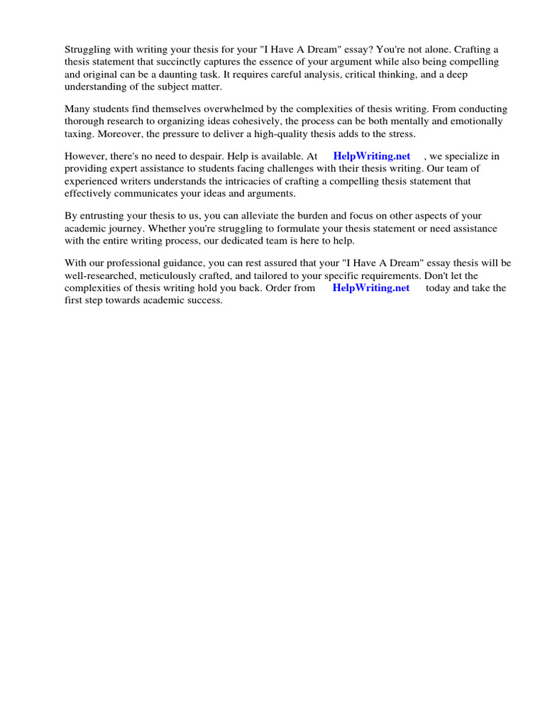 Thesis Help for "I Have A Dream" Essay | PDF | Martin Luther King Jr ...